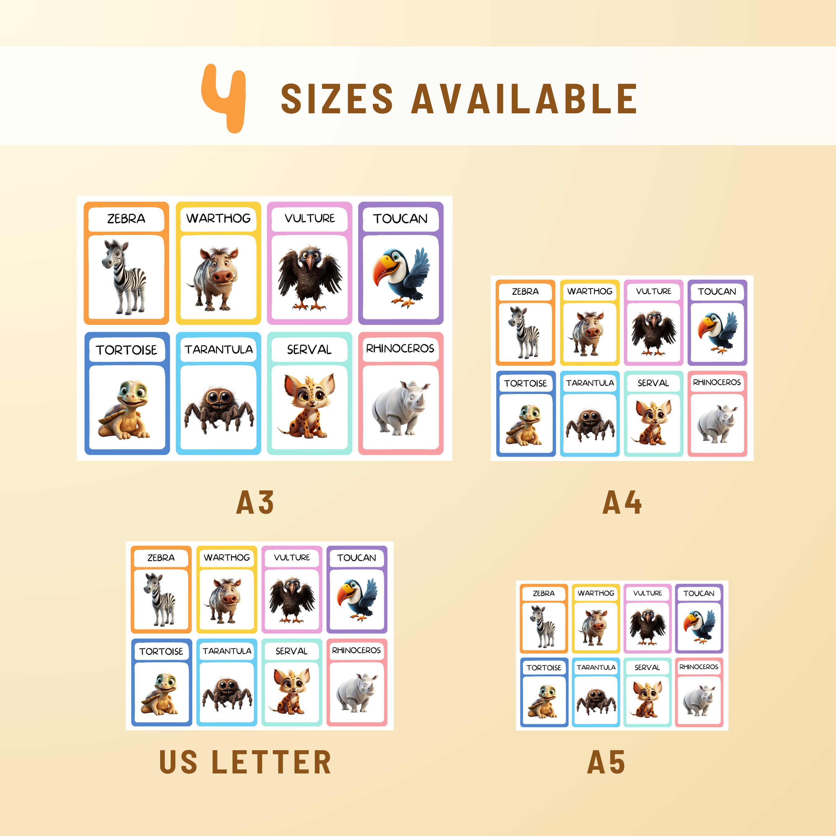Printable Safari Animals Flashcards, 30 Montessori Cards Animals Flash ...