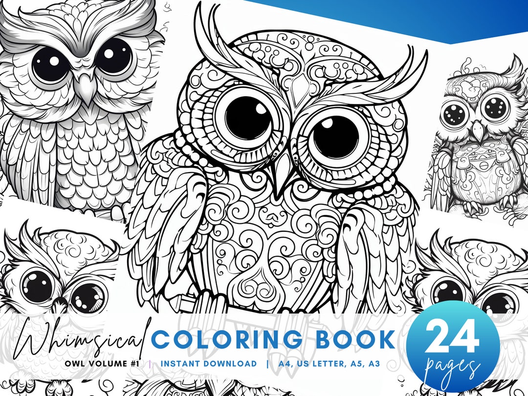 Owl Coloring Book Vol. 1, 24 Owl Coloring Pages, Adult Coloring Book ...