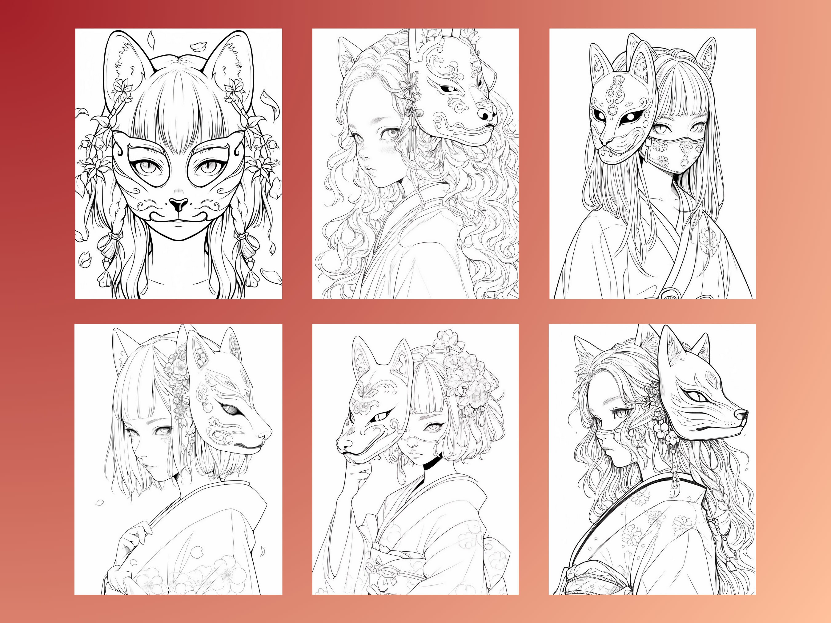 Kitsune Anime Girls Coloring Book Vol 1, 24 Anime Coloring Pages ...