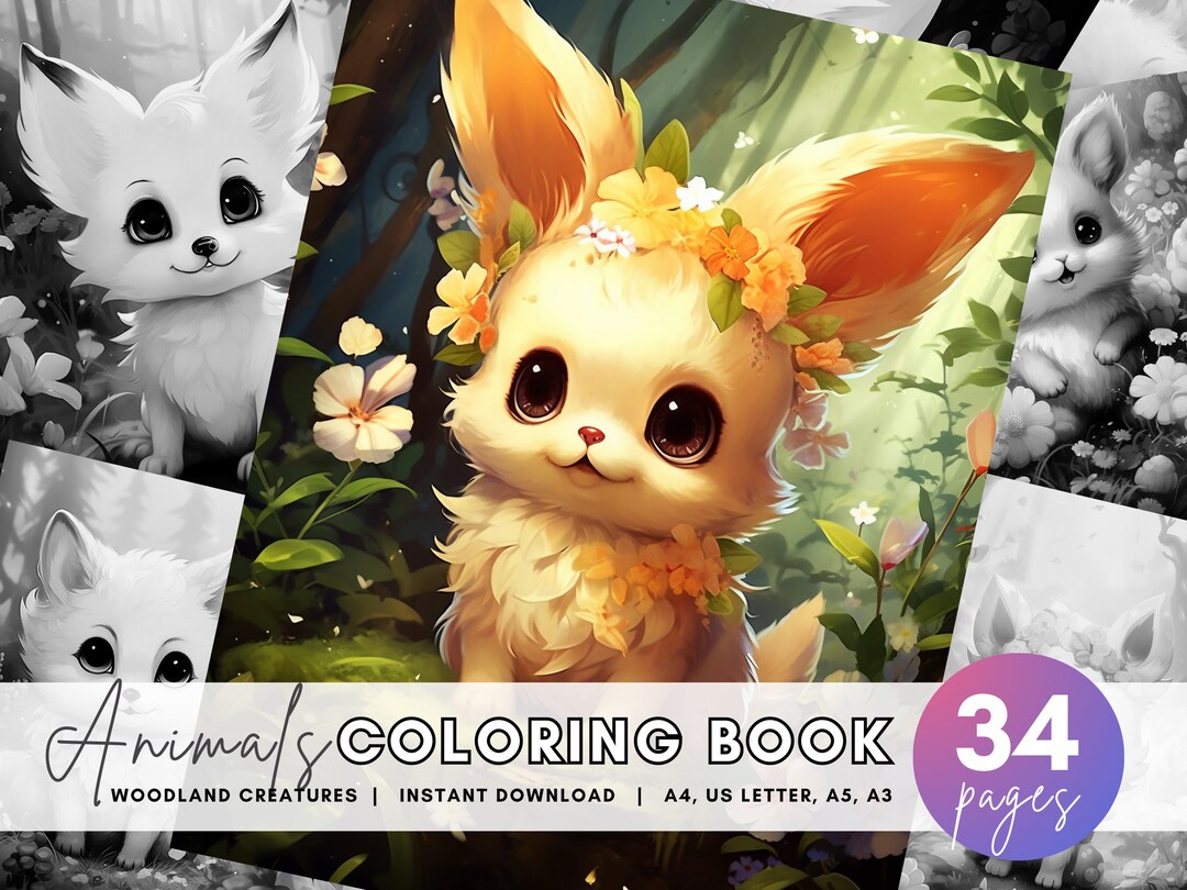 Woodland Creatures Coloring Book Vol. 1, 34 Grayscale Forest Animals ...