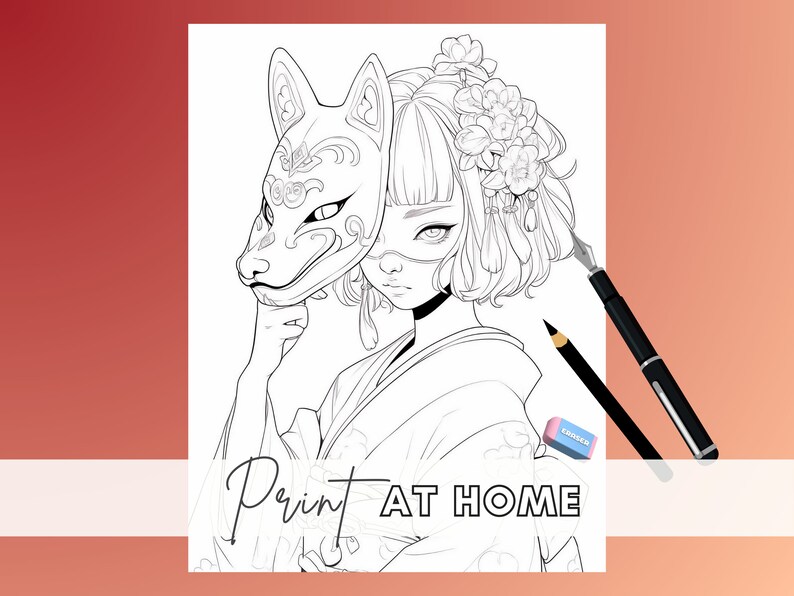 Kitsune Anime Girls Coloring Book Vol 1, 24 Anime Coloring Pages ...