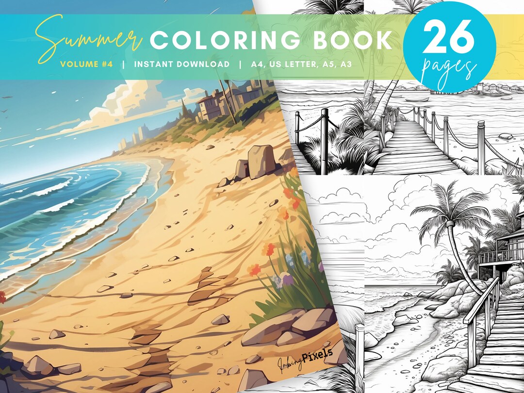 Summer Coloring Book Vol. 4, 26 Summer Coloring Pages, Adult Coloring ...
