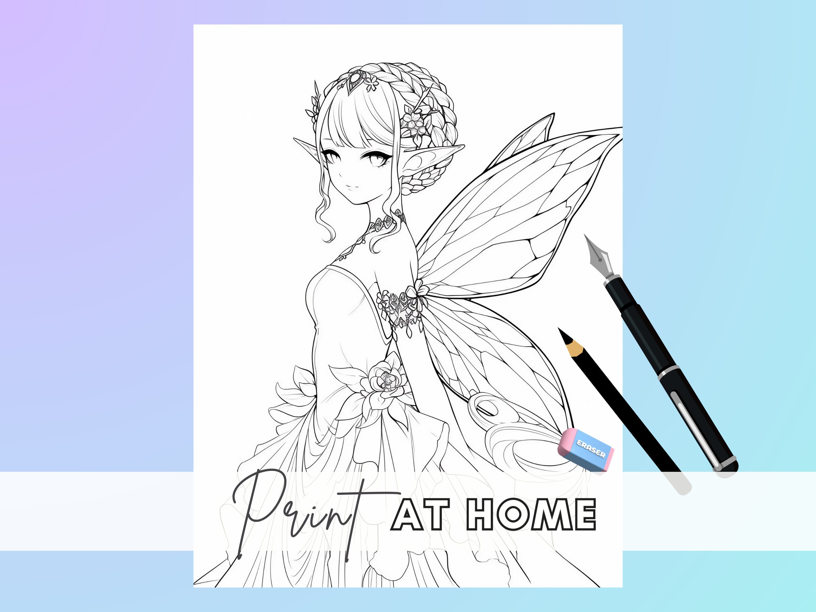 Fairy Anime Girls Coloring Book Vol 1, 30 Anime Coloring Pages Anime ...