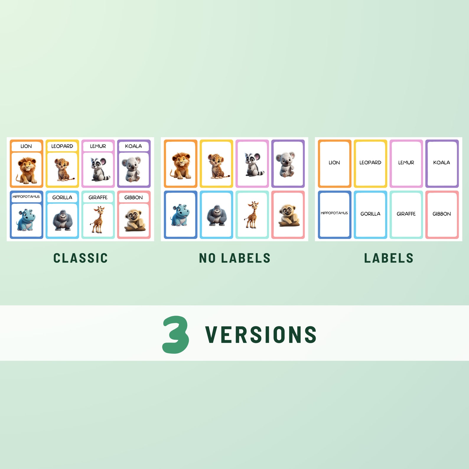 Printable Jungle Animals Flashcards, 30 Montessori Cards Animals Flash ...