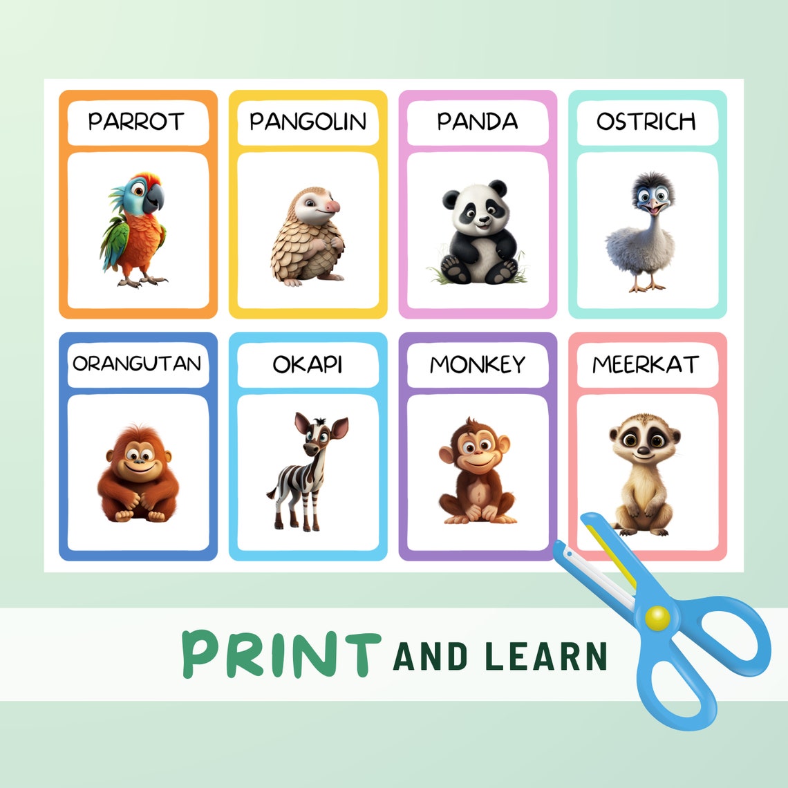 Printable Jungle Animals Flashcards, 30 Montessori Cards Animals Flash ...