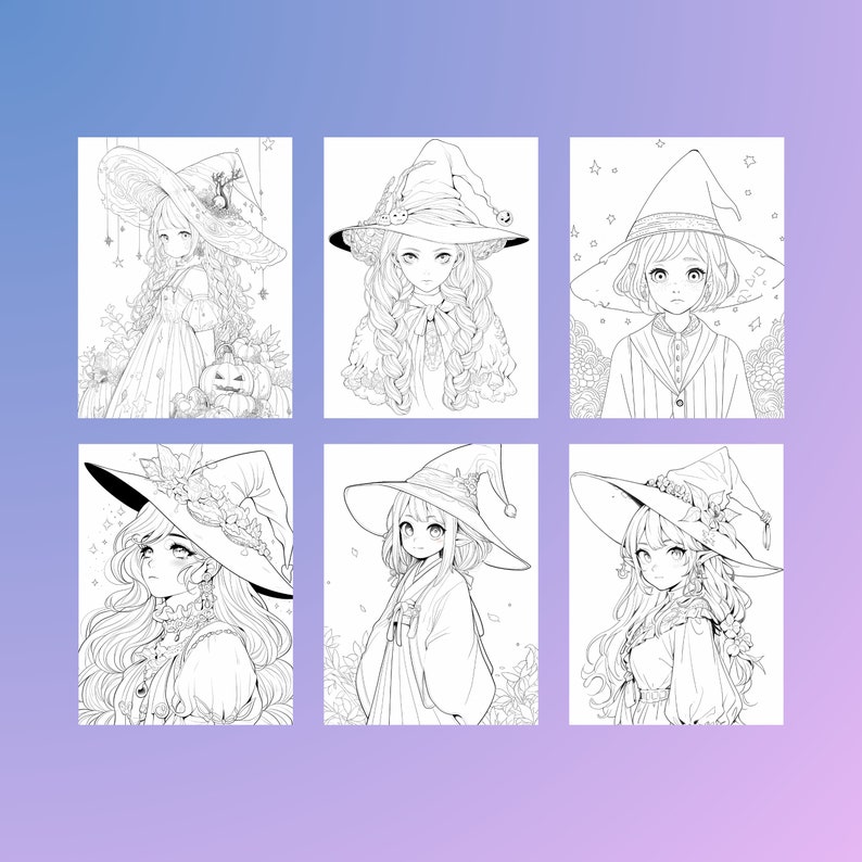 Witch Anime Girls Coloring Book Vol 1, 26 Anime Coloring Pages Anime ...