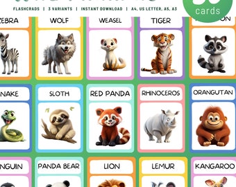 Printable Zoo Animals Flashcards, 30 Montessori Cards, Animals Flash ...