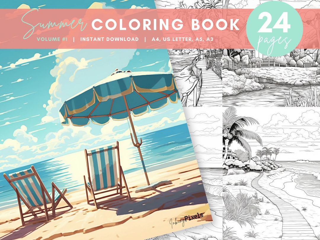 Summer Coloring Book Vol. 2, 25 Summer Coloring Pages, Adult Coloring ...