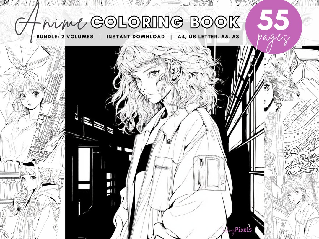 Anime Girls Coloring Book Bundle, 55 Anime Coloring Pages Shoujo ...