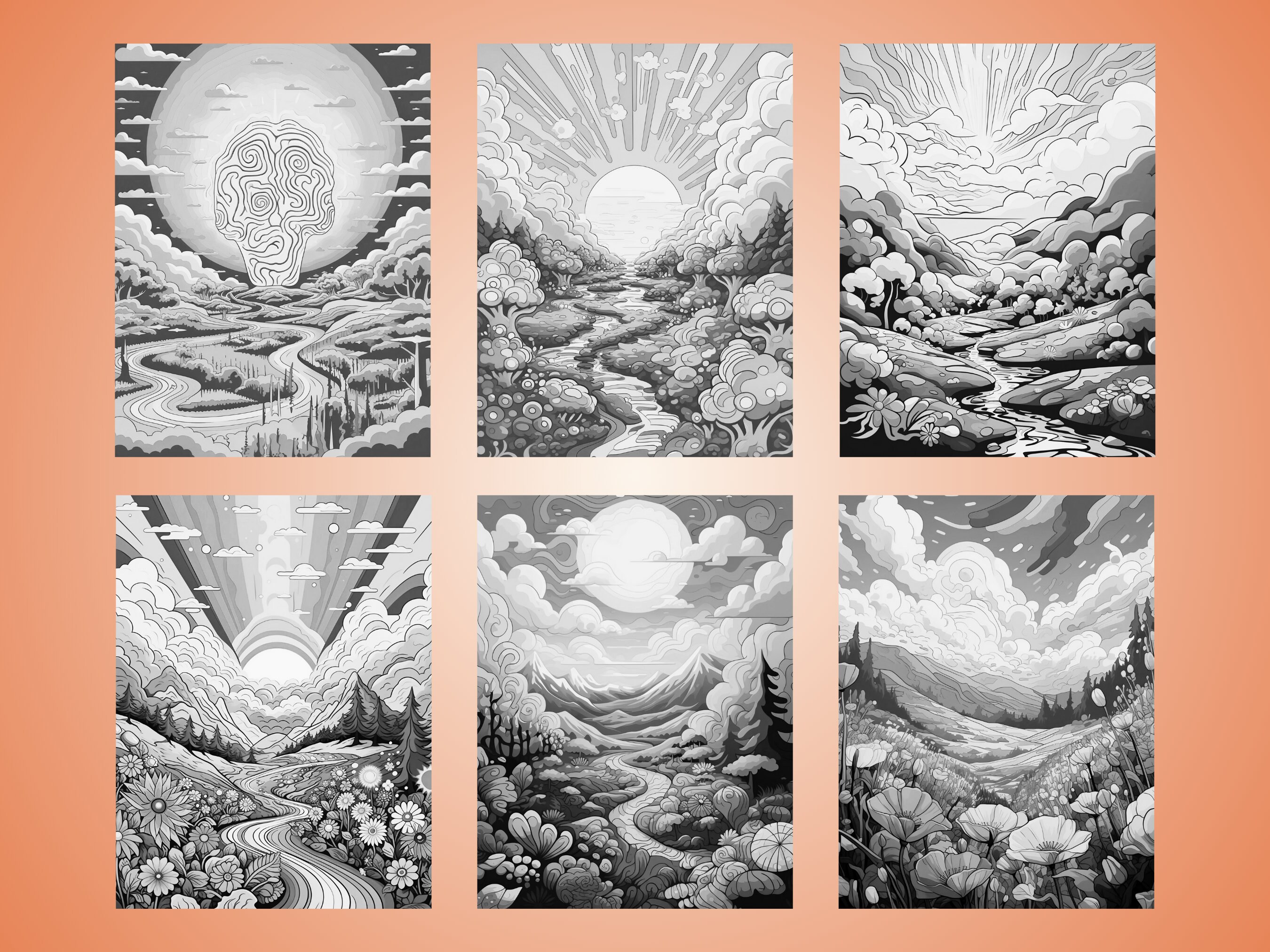 Grayscale Trippy Coloring Book Vol. 1 25 Trippy Coloring - Etsy