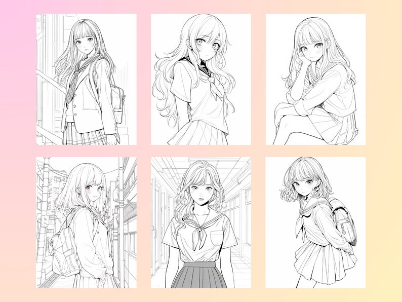 School Anime Girls Coloring Book Vol 1, 30 Anime Coloring Pages ...