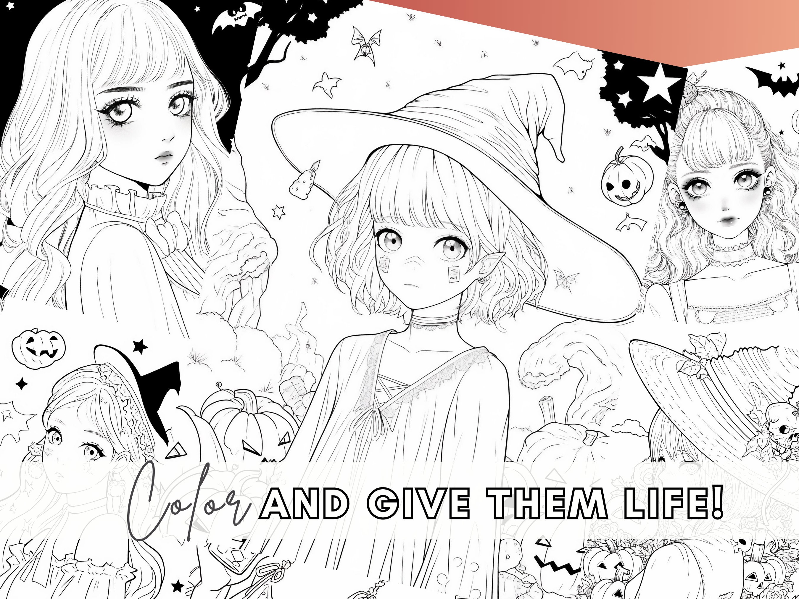 Halloween Anime Girls Coloring Book Vol 1, 30 Anime Coloring Pages ...