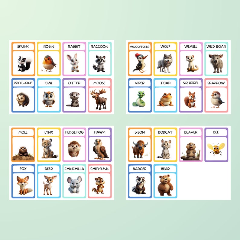 Printable Forrest Animals Flashcards, 30 Montessori Cards Animals Flash ...
