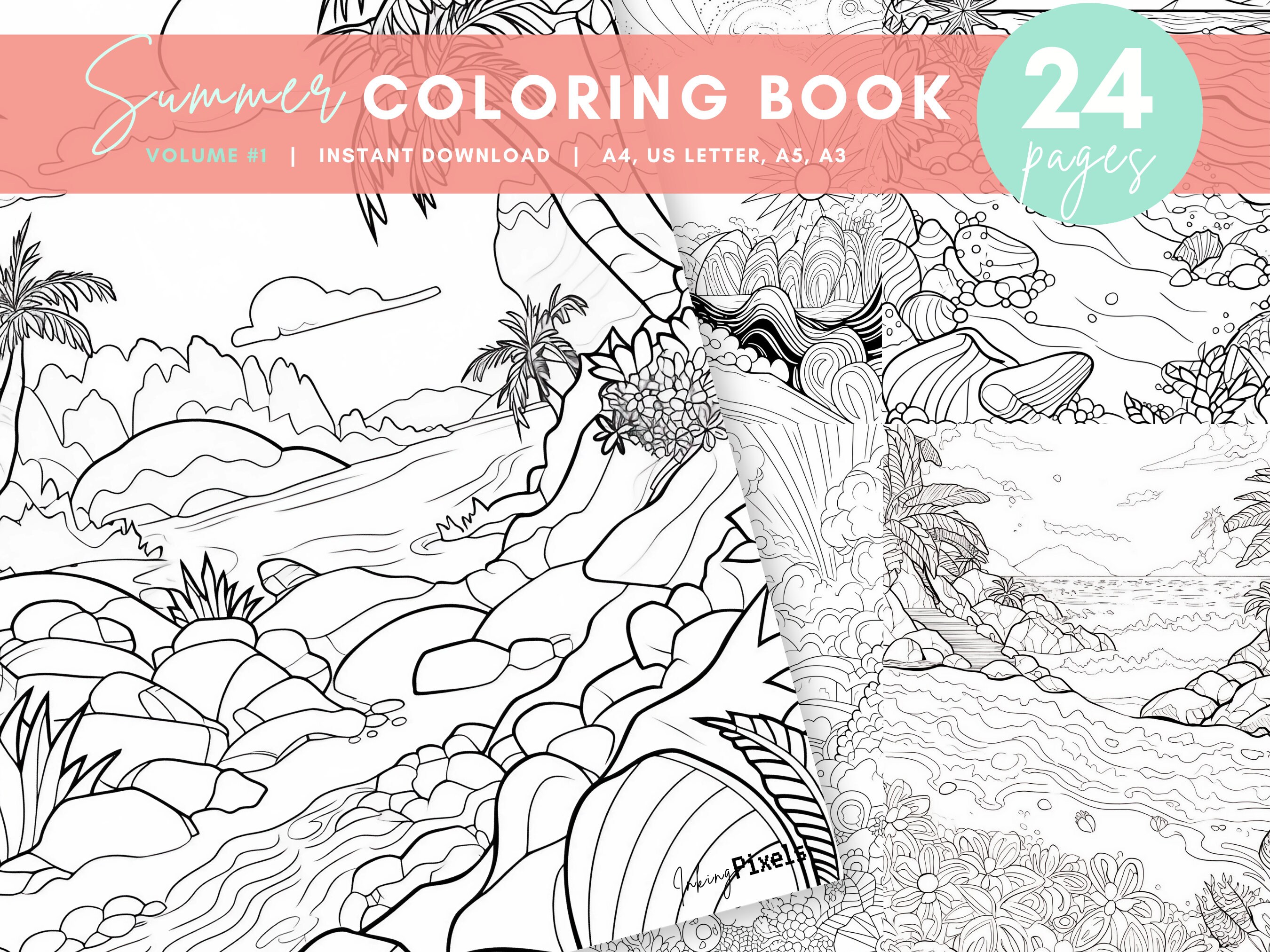 Summer Coloring Book Vol. 1, 25 Summer Coloring Pages, Adult Coloring ...