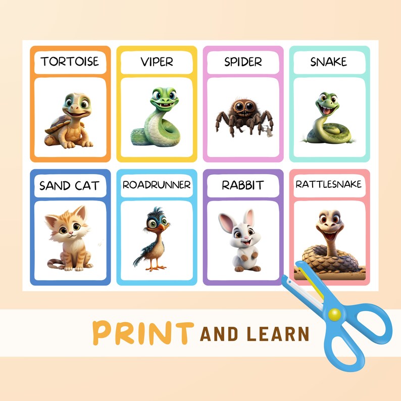 Printable Desert Animals Flashcards, 24 Montessori Cards Animals Flash ...