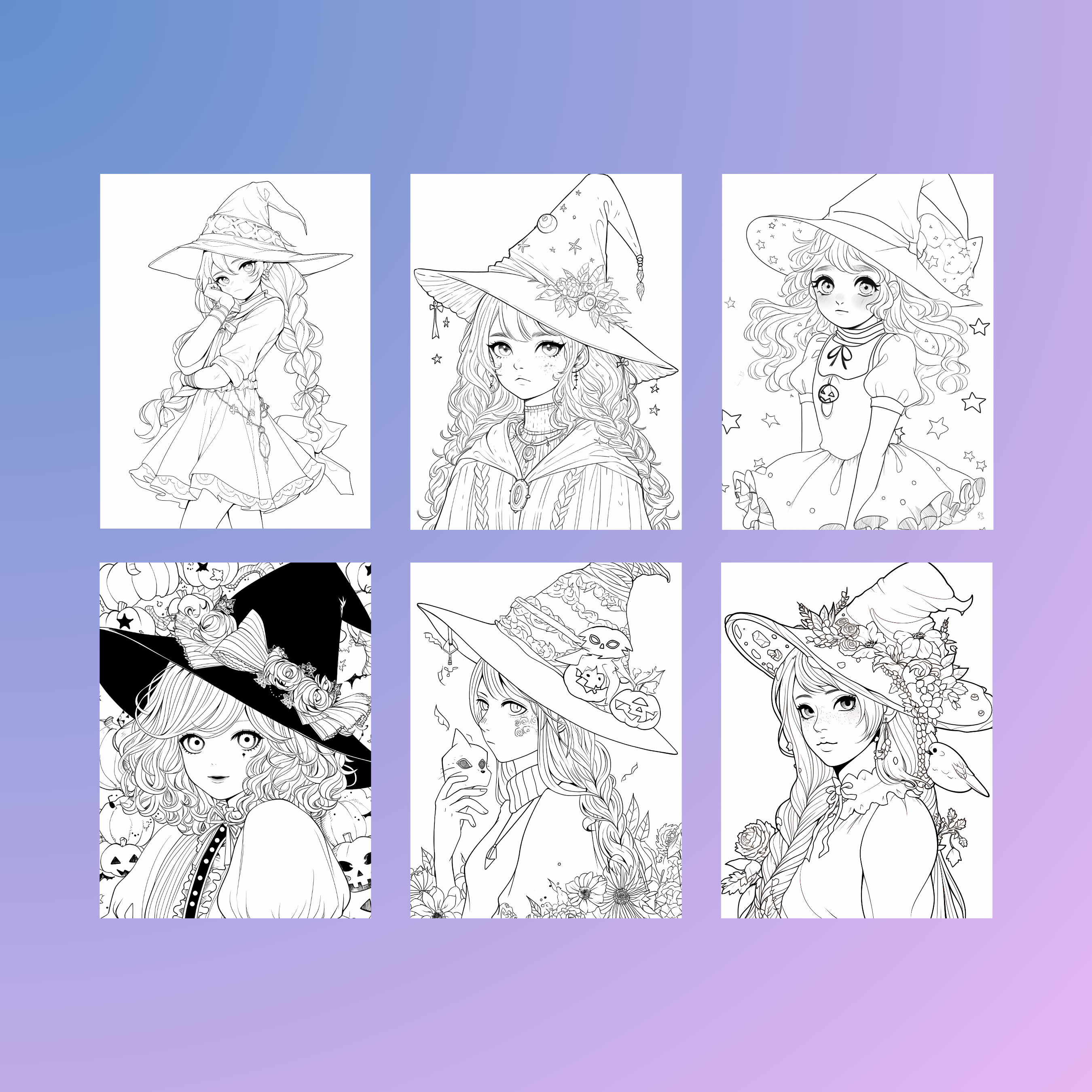 Witch Anime Girls Coloring Book Vol 1, 26 Anime Coloring Pages Anime ...