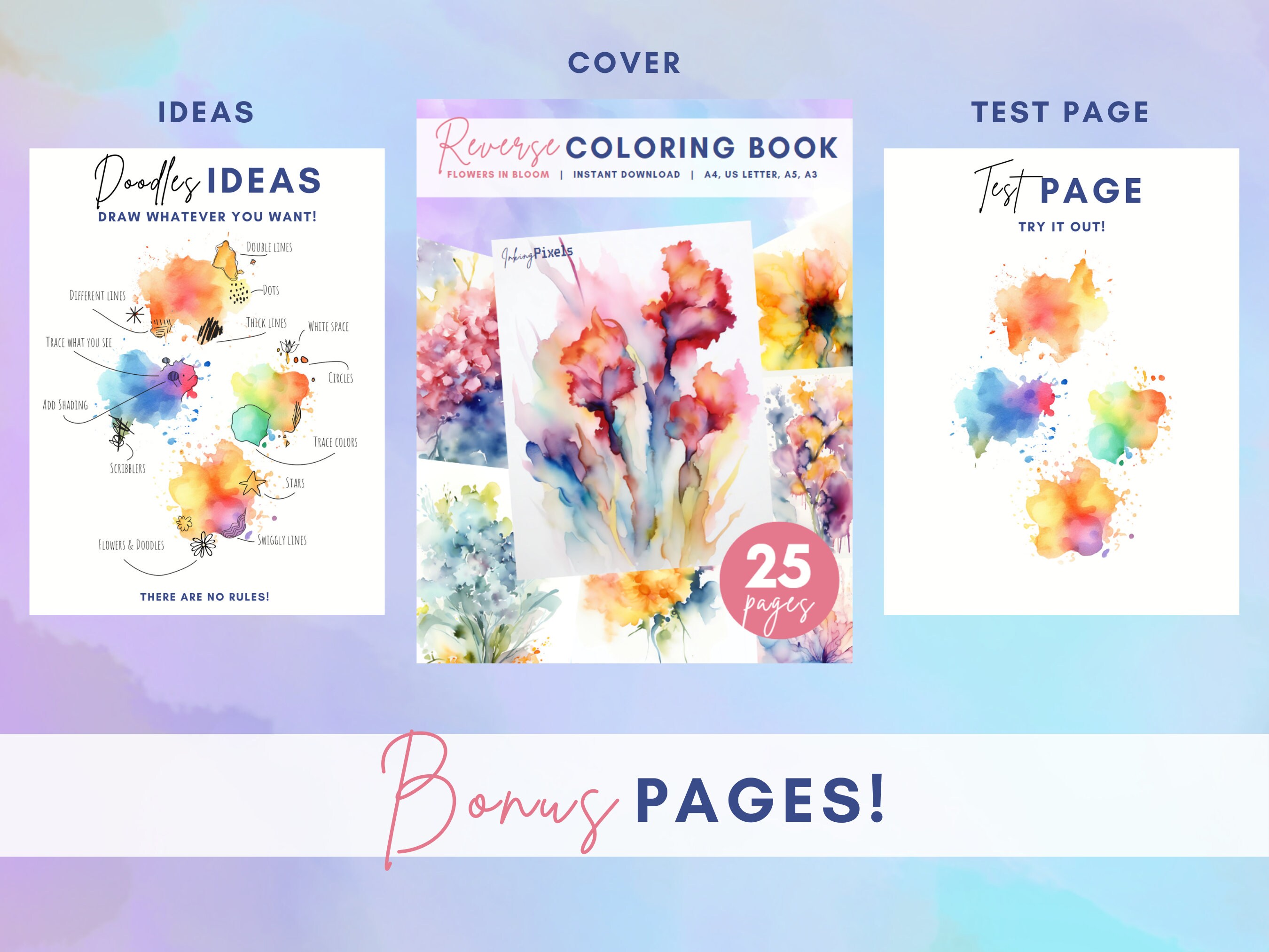 Reverse Coloring Book flowers in Bloom 25 Floral Coloring Pages Adult ...