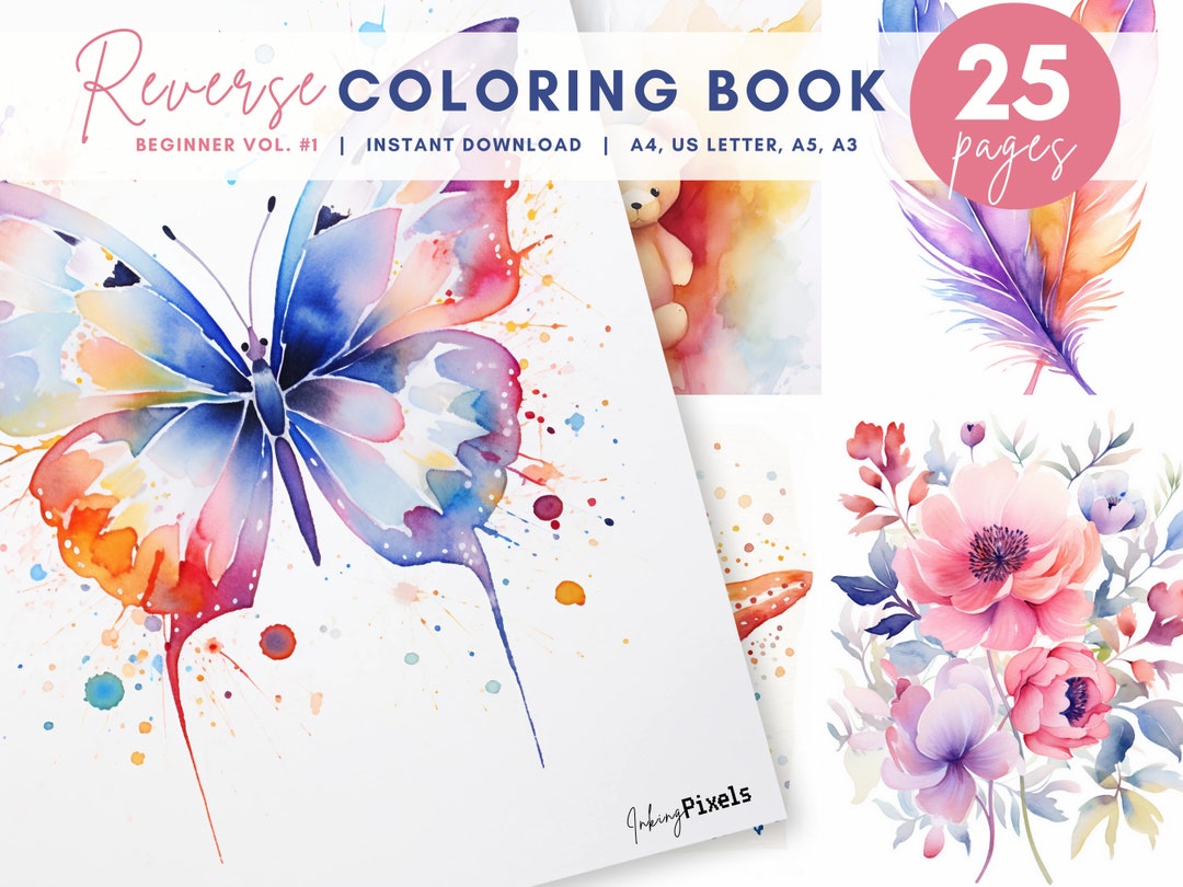 Beginner Reverse Coloring Book, 25 Beginner Coloring Pages, Adult ...