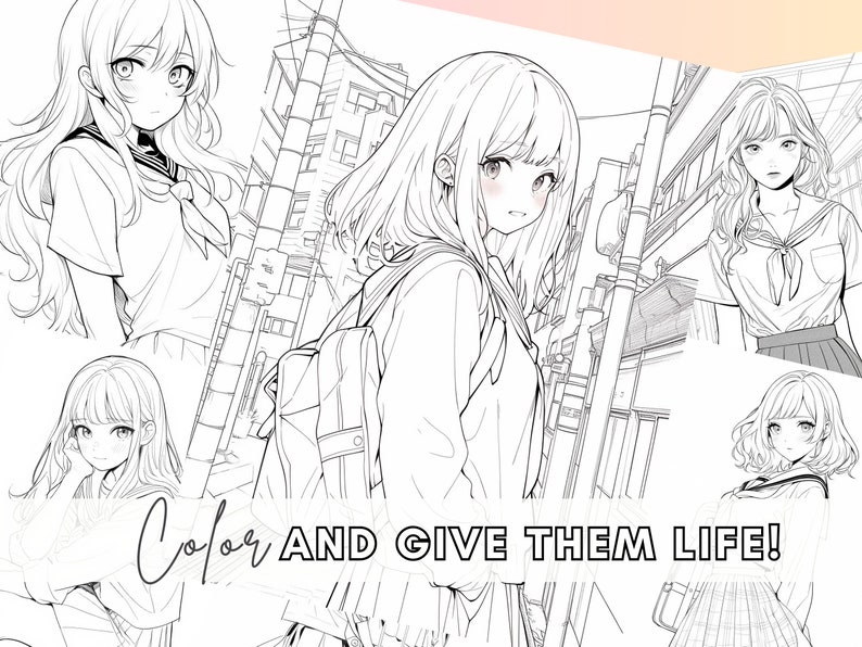 School Anime Girls Coloring Book Vol #1, 30 Anime Coloring Pages ...