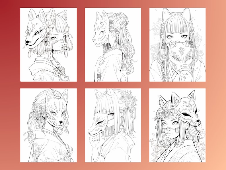 Kitsune Anime Girls Coloring Book Vol 1, 24 Anime Coloring Pages ...