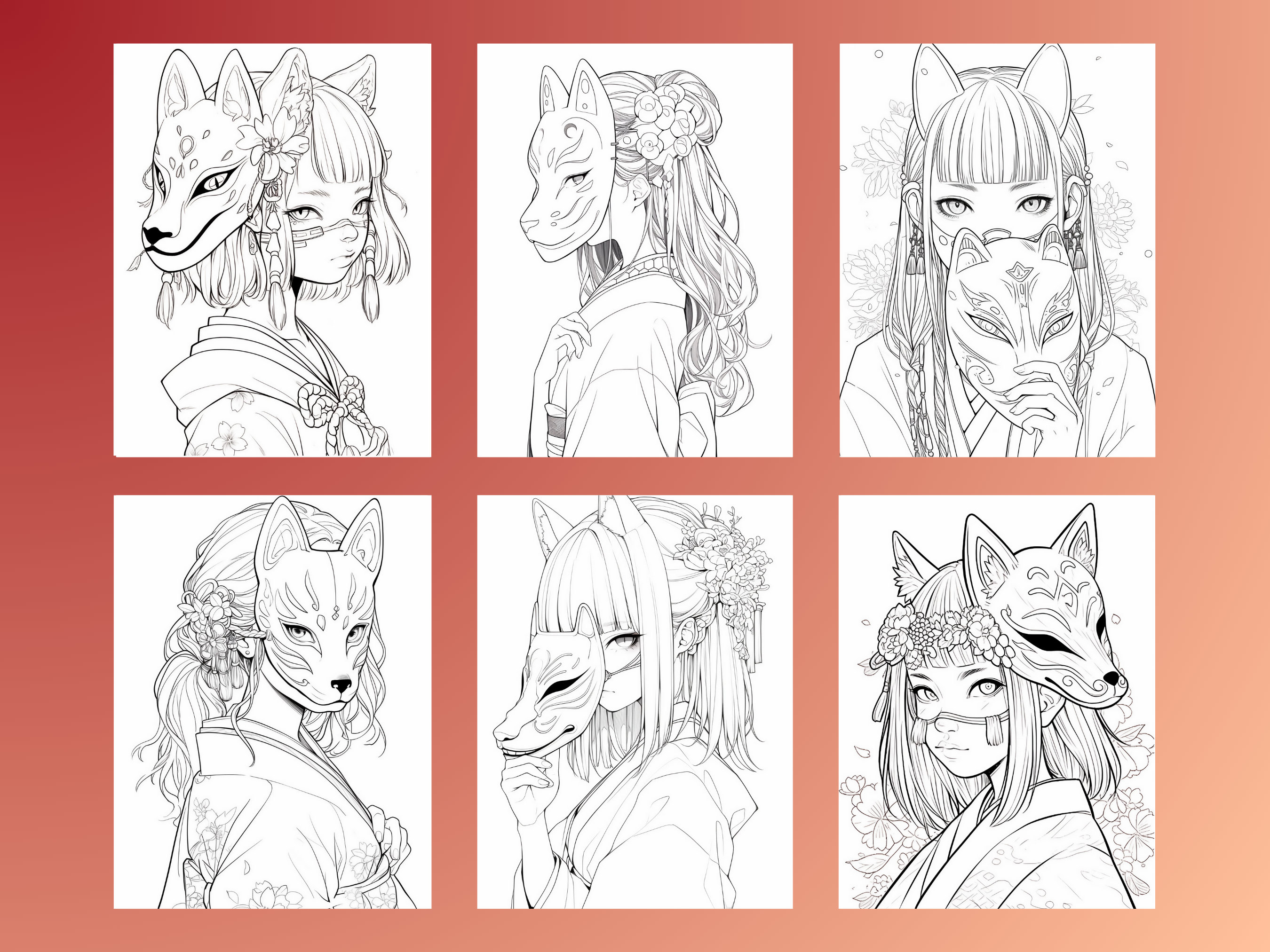 Kitsune Anime Girls Coloring Book Vol 1, 24 Anime Coloring Pages ...