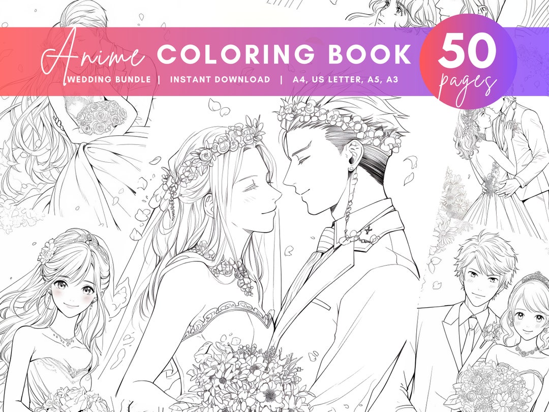 Anime Wedding Coloring Book Bundle, 50 Wedding Coloring Pages, Anime ...