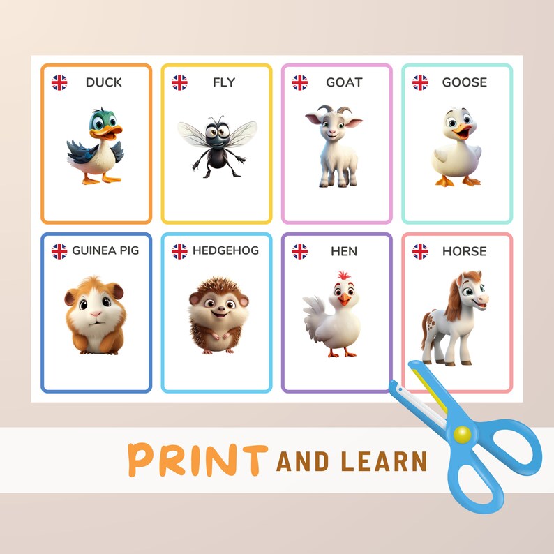 Printable Farm Animals German-english Flashcards, 30 Bilingual ...