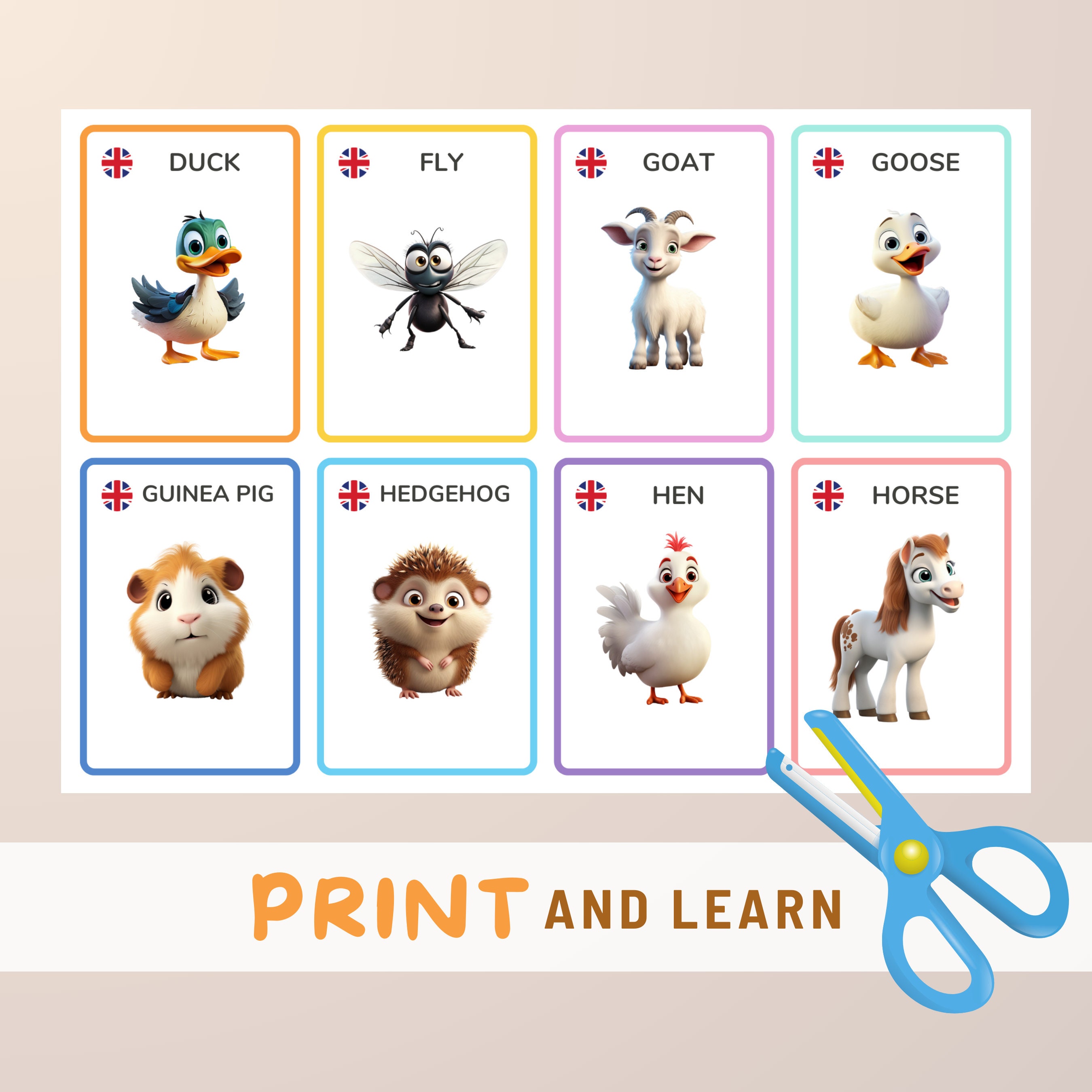 Printable Farm Animals German-english Flashcards, 30 Bilingual ...