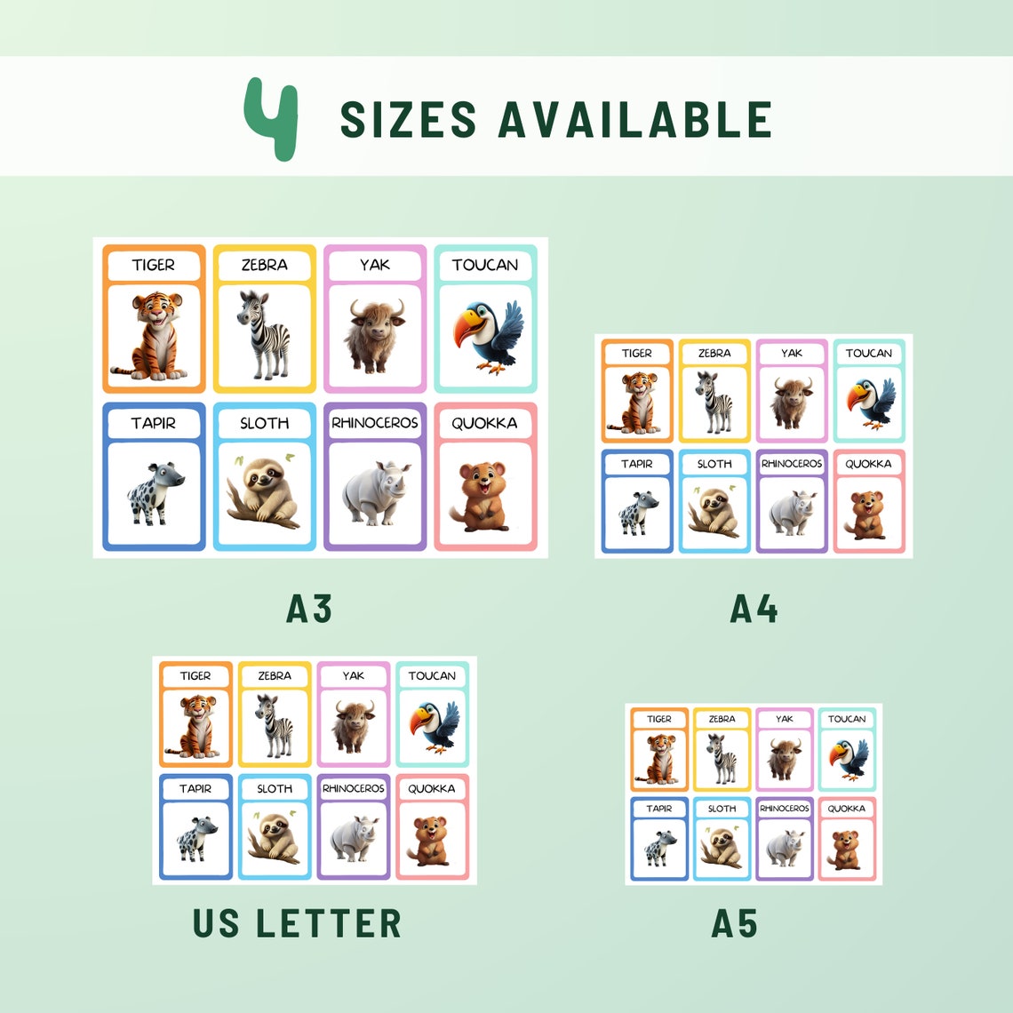 Printable Jungle Animals Flashcards, 30 Montessori Cards Animals Flash ...