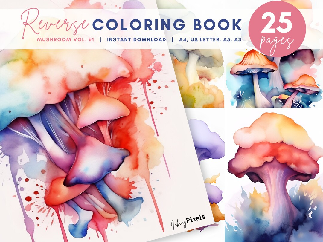Reverse Coloring Book Mushrooms #1, 25 Mushroom Coloring Pages Adult ...
