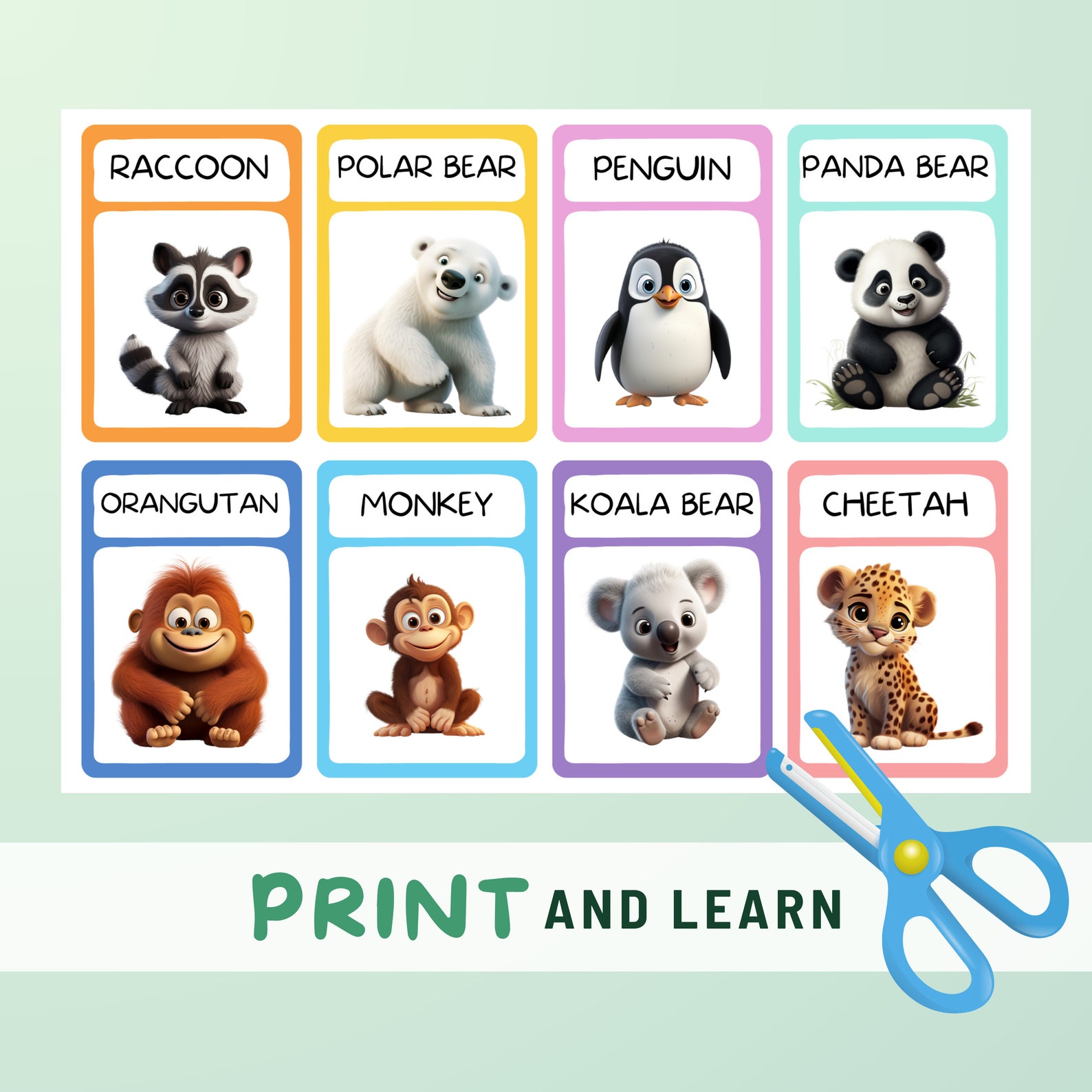 Printable Wild Animals Flashcards, 30 Montessori Cards, Animals Flash ...
