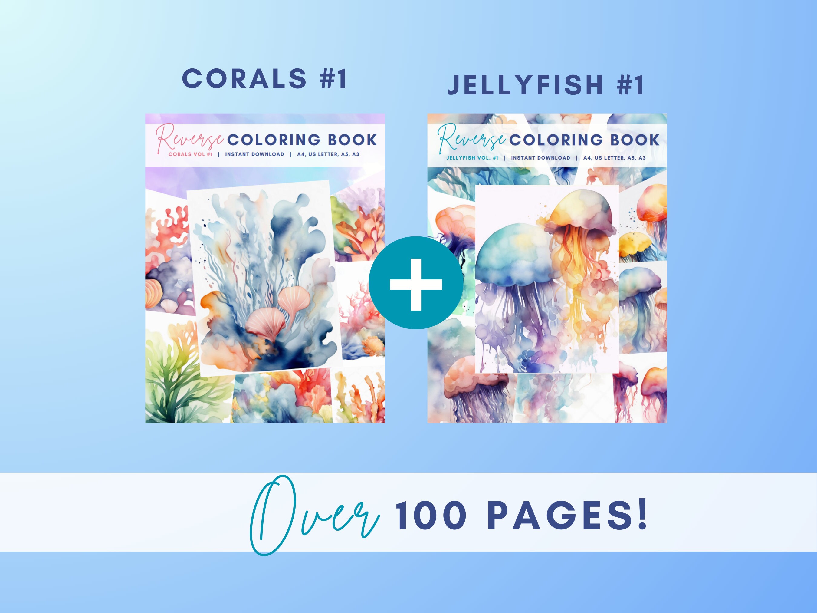 Ocean Reverse Coloring Book Bundle, 50 Tropical Coloring Pages Adult ...