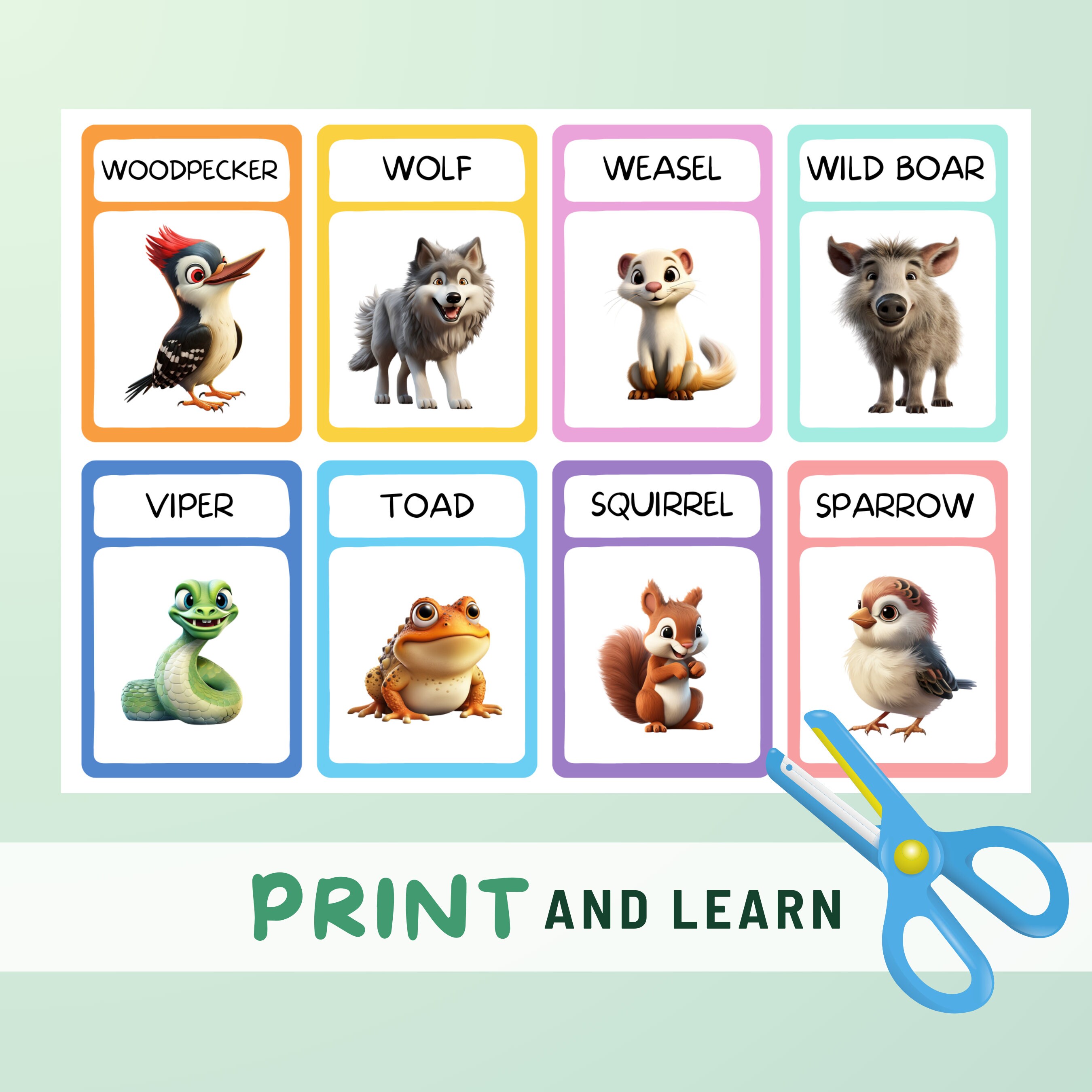 Printable Forrest Animals Flashcards, 30 Montessori Cards Animals Flash ...