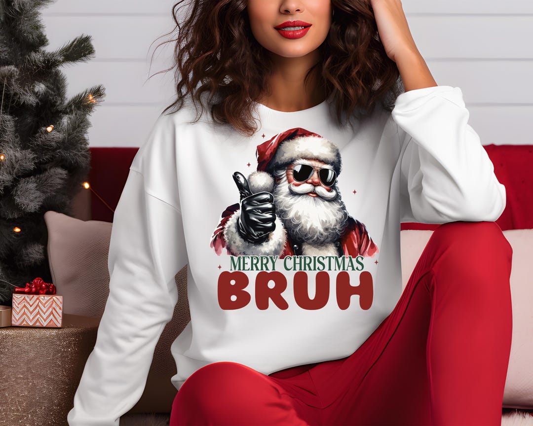 Merry Christmas Bruh Bold Santa Graphic Crew Neck Sweater - Etsy