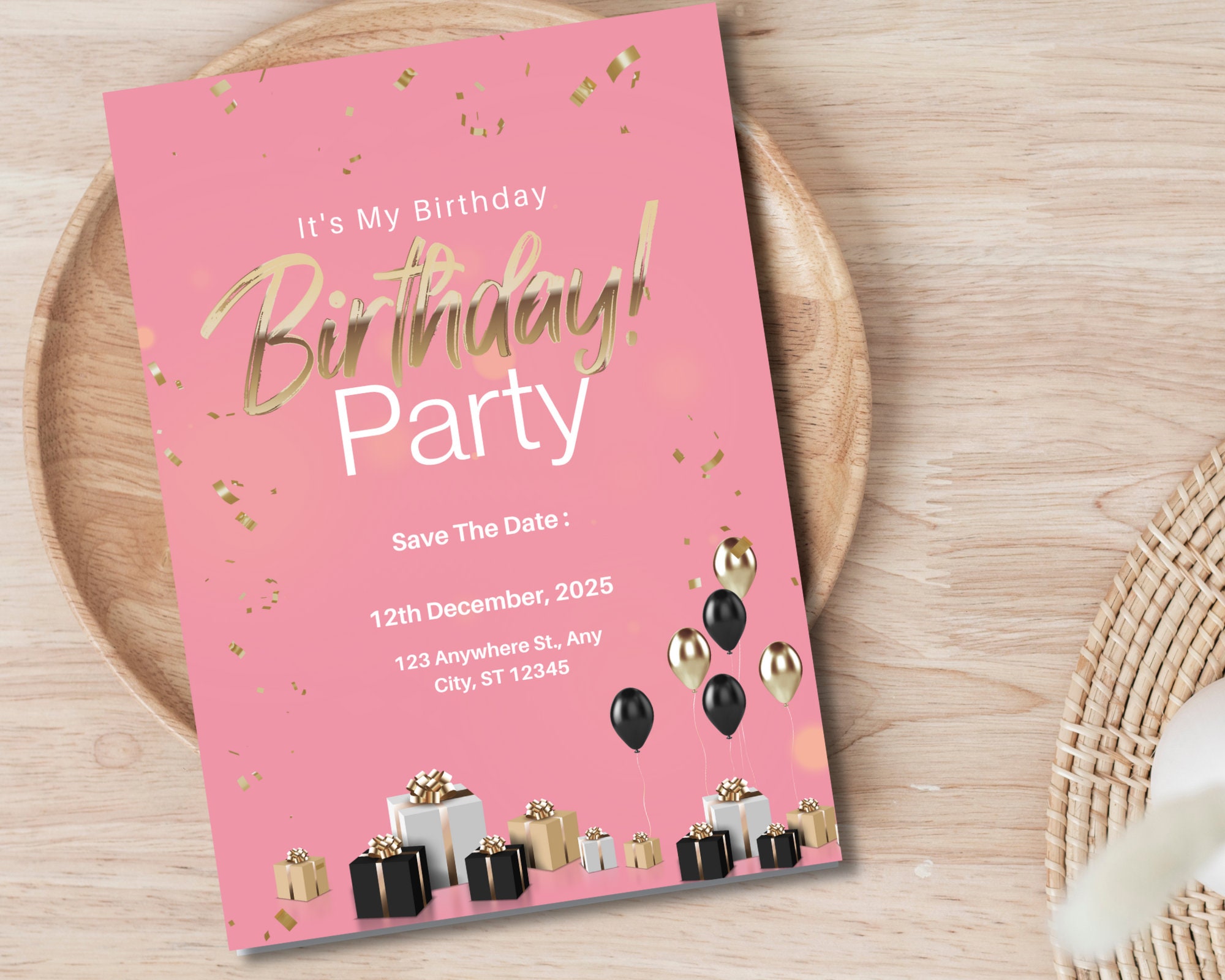 Pink Pretty Birthday Invitation Digital Download Editable - Etsy