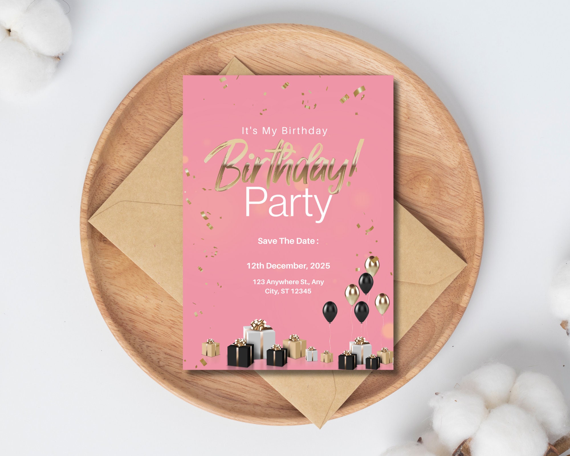 Pink Pretty Birthday Invitation Digital Download Editable - Etsy