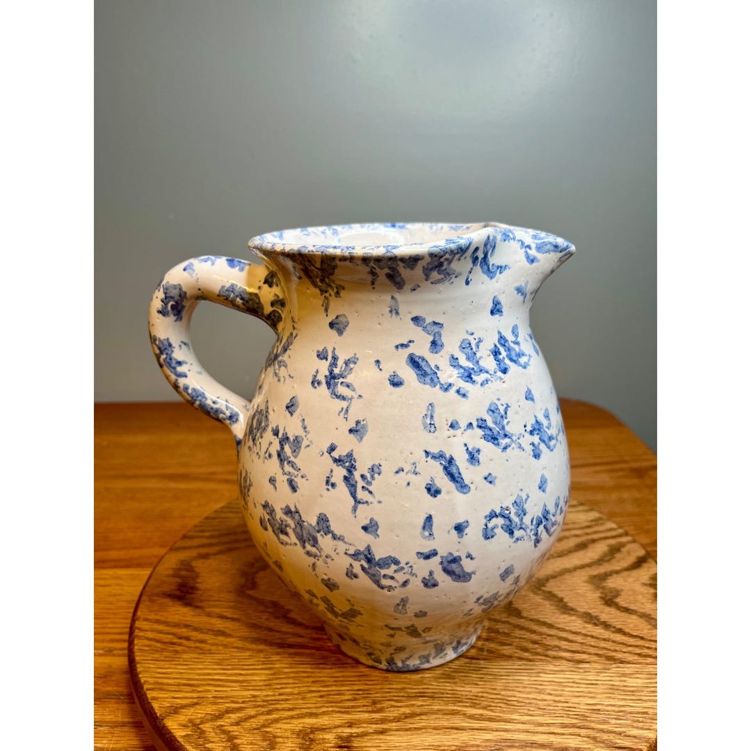 Vintage Stunning Blue and White Bybee Pottery Spongeware Primitive ...