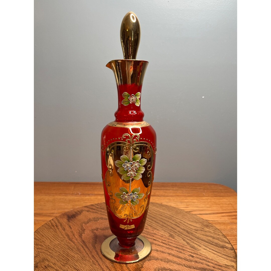 Seyei Victorian Ruby Red Glass Decanter With Stopper Hand Decorated ...