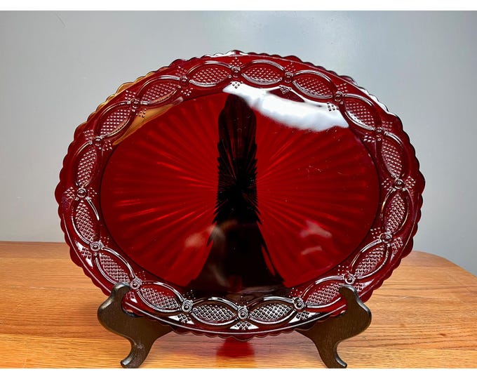 Vintage 13 1/2" Ruby Red Glass Platter Cape Cod Ruby by AVON - Etsy