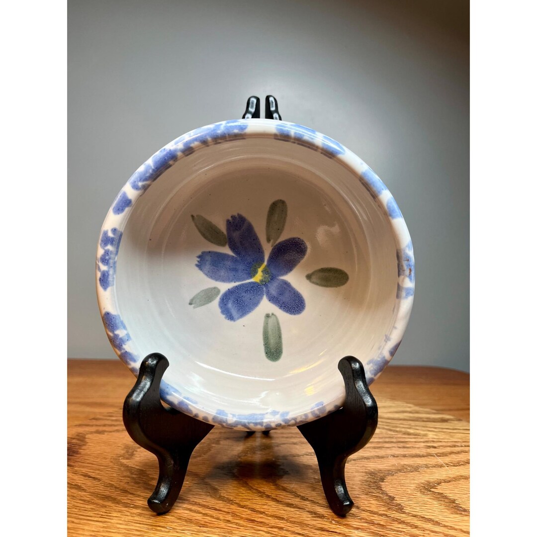 Vintage Bybee Pottery Blue and Green Floral Bowl Signed on Bottom From ...