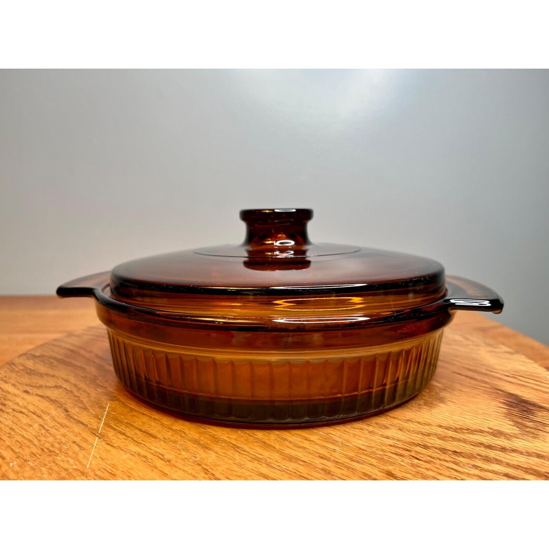 Vintage Anchor Hocking Fire King 1-qt Ribbed Amber Glass Casserole Dish ...