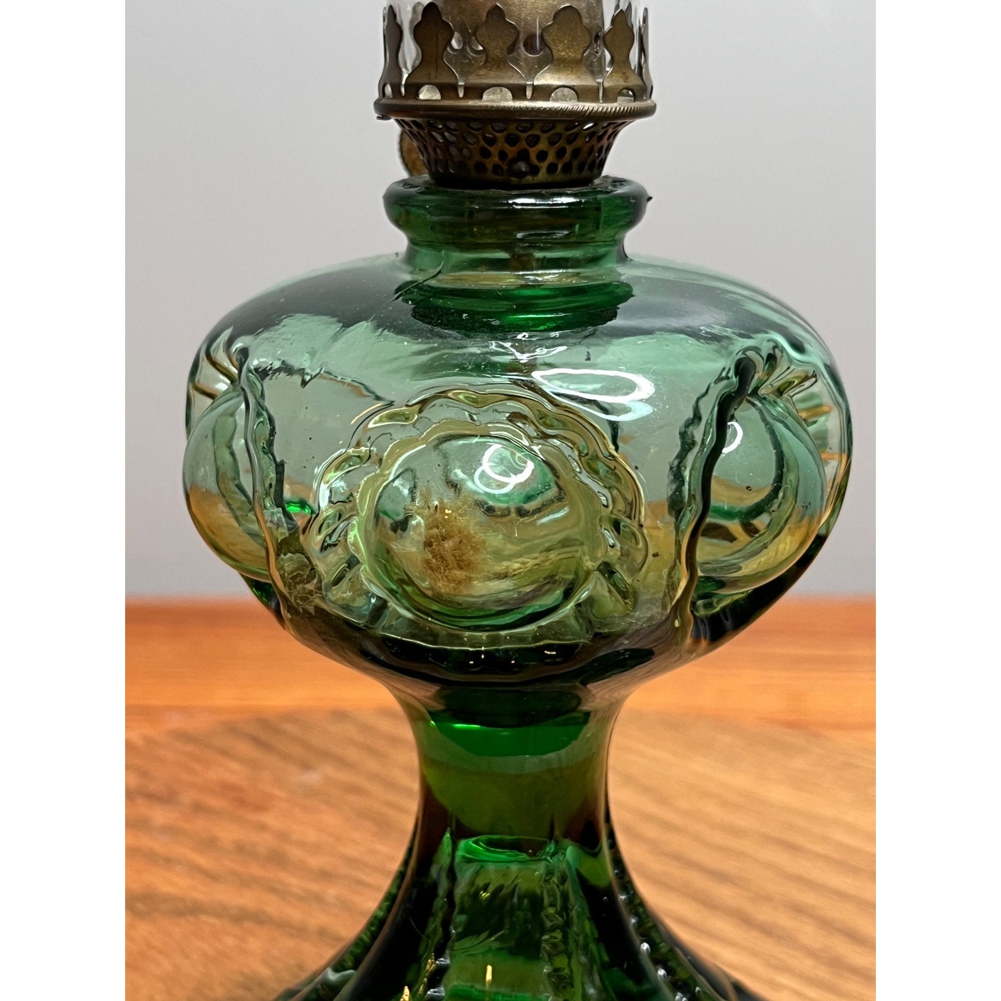 Antique Bullseye Pattern Green Glass Miniature Lamp Kerosene, 11 1/2 ...