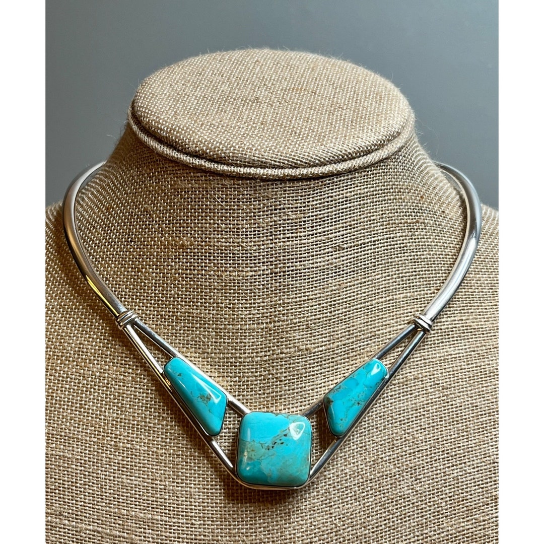 Jay King DTR Sterling Silver and Turquois Choker Collar Necklace in ...