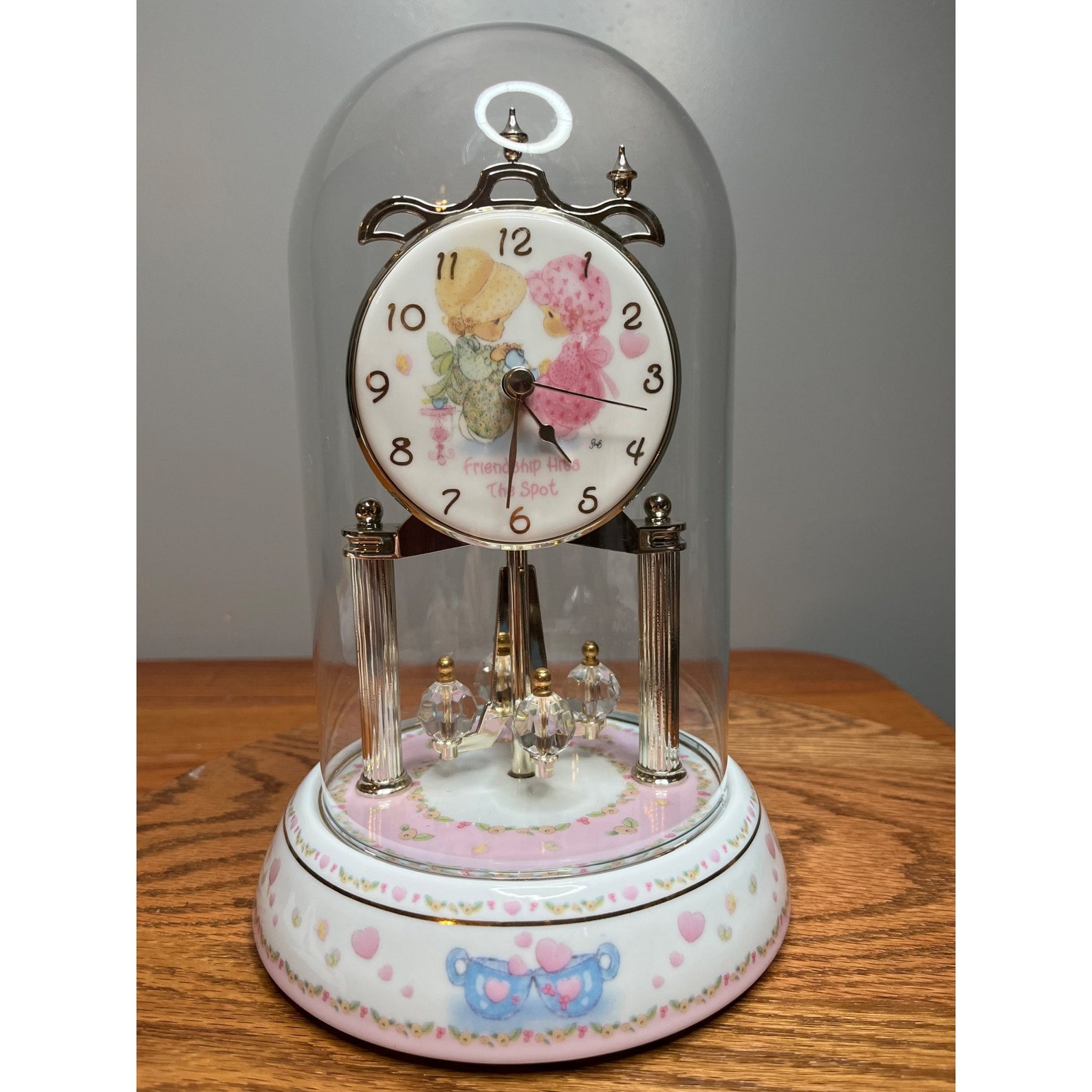 Precious Moments Mantel Clock 'friendship Hits the Spot', Glass Cloche ...