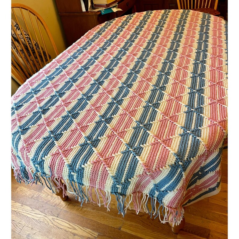 Vintage Handmade Crochet Afghan With Fringe Edges Multicolored Pink ...