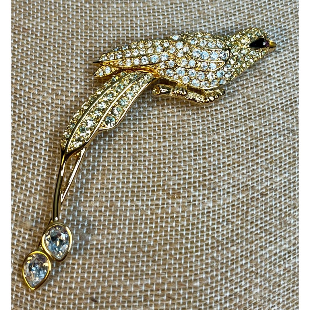NOLAN MILLER Avalon Bird of Paradise Brooch Diamanté Crystal Jewelry ...