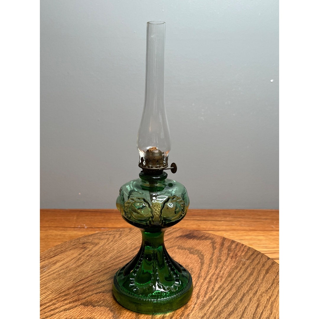 Antique Bullseye Pattern Green Glass Miniature Lamp Kerosene, 11 1/2 ...