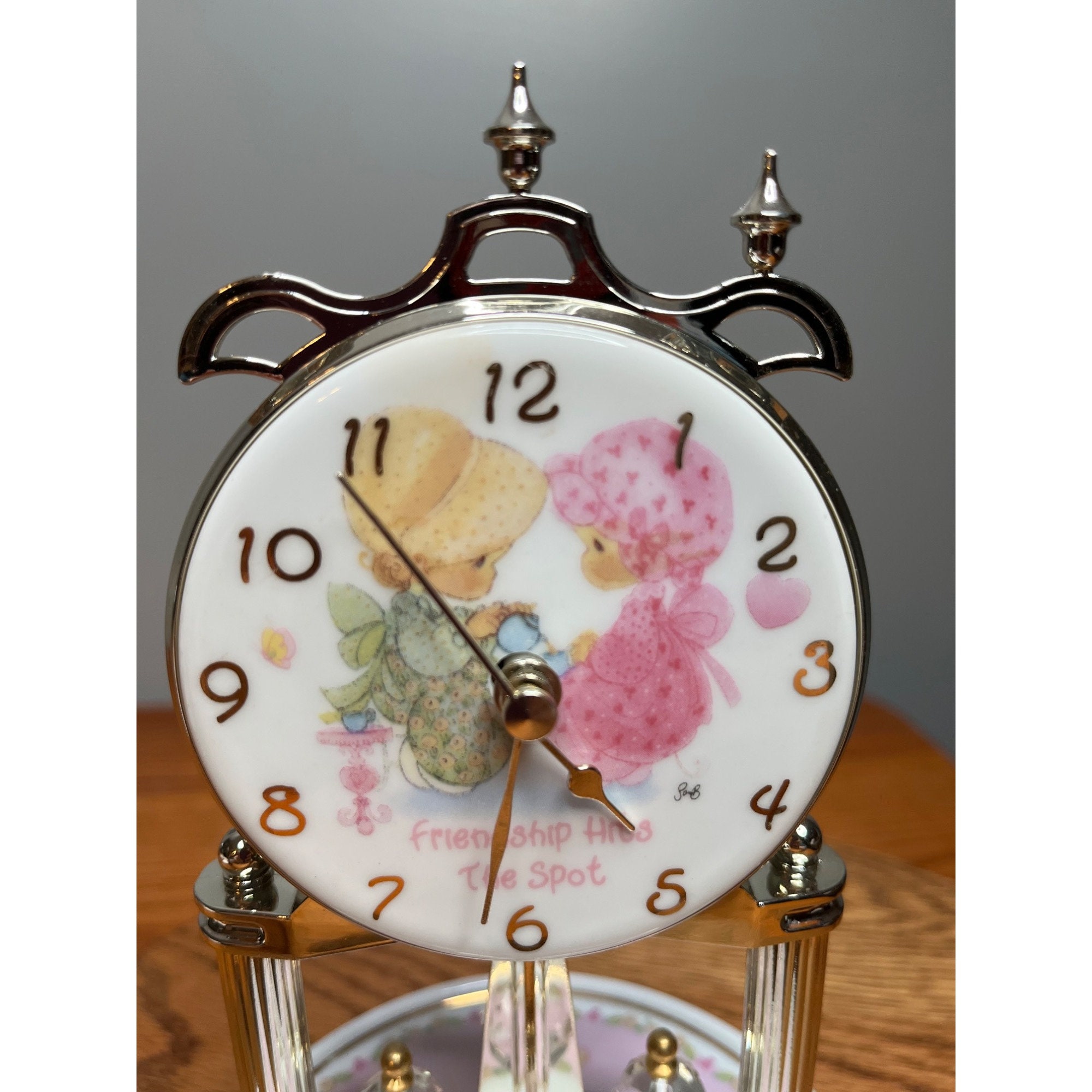 Precious Moments Mantel Clock 'friendship Hits the Spot', Glass Cloche ...