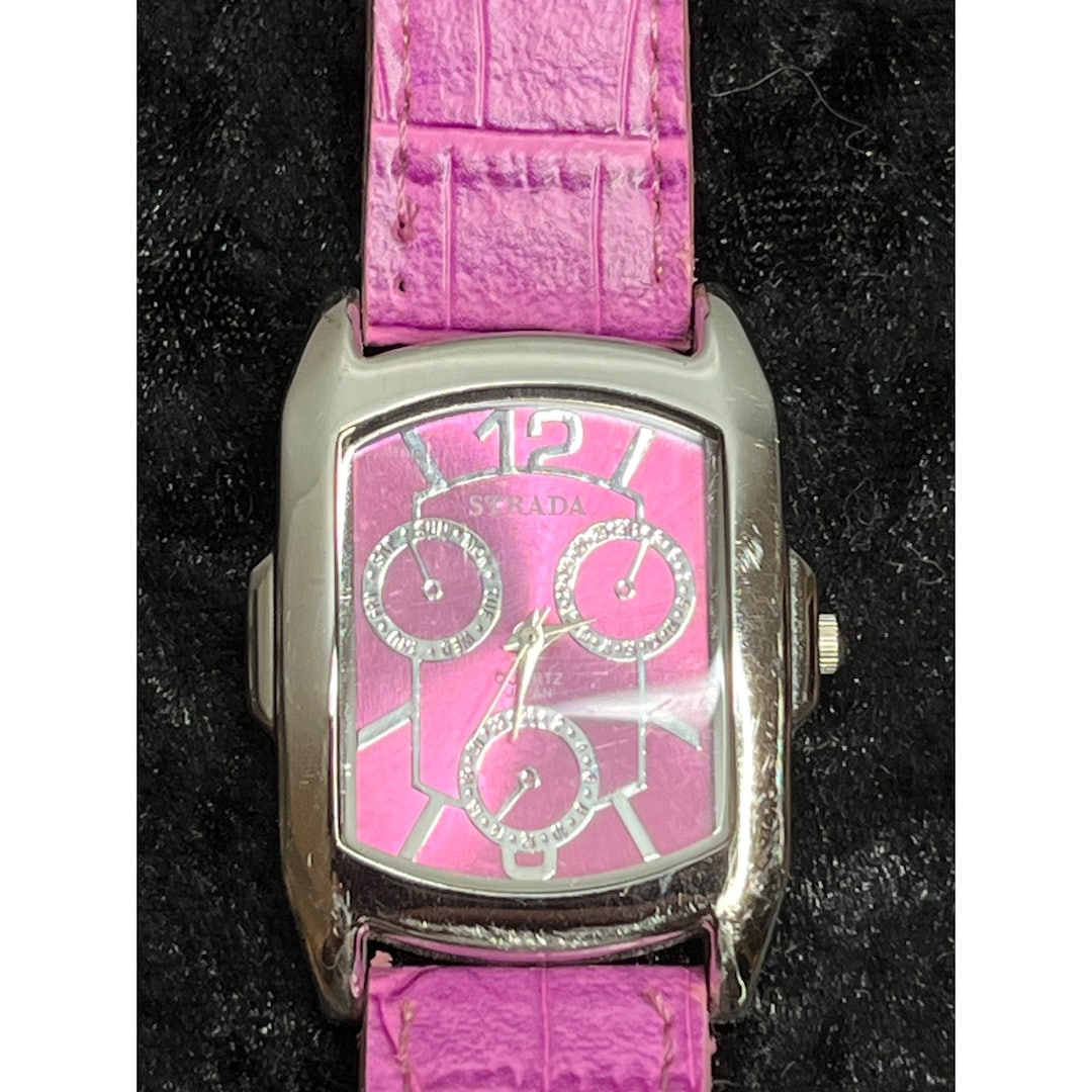 Pink Strada Quartz Japan Movement With Pink Leather Band TESTED WORKING ...