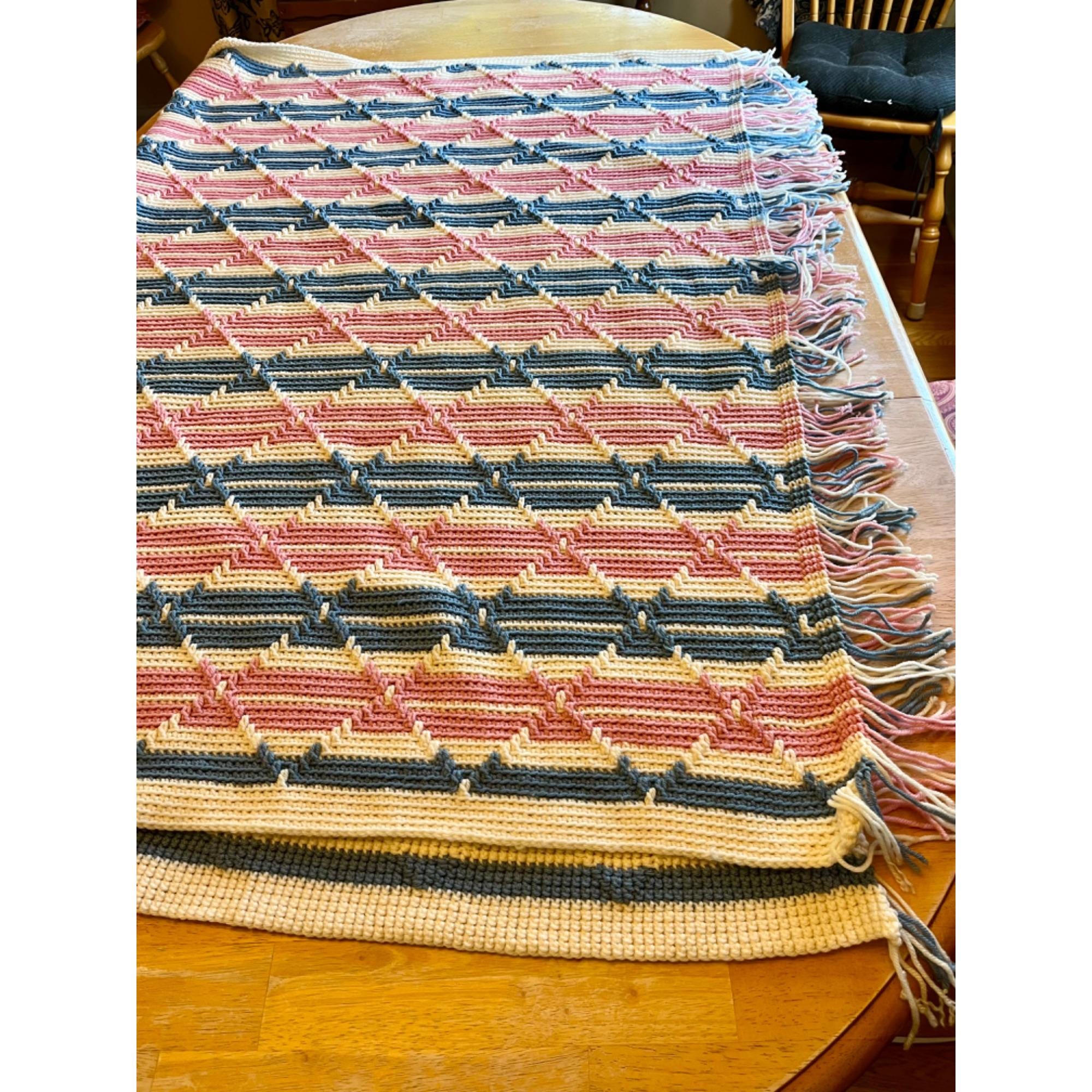 Vintage Handmade Crochet Afghan With Fringe Edges Multicolored Pink ...